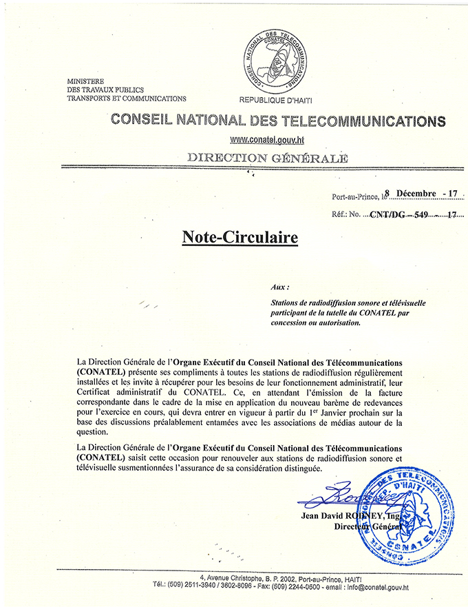 Note Circulaire | CONATEL